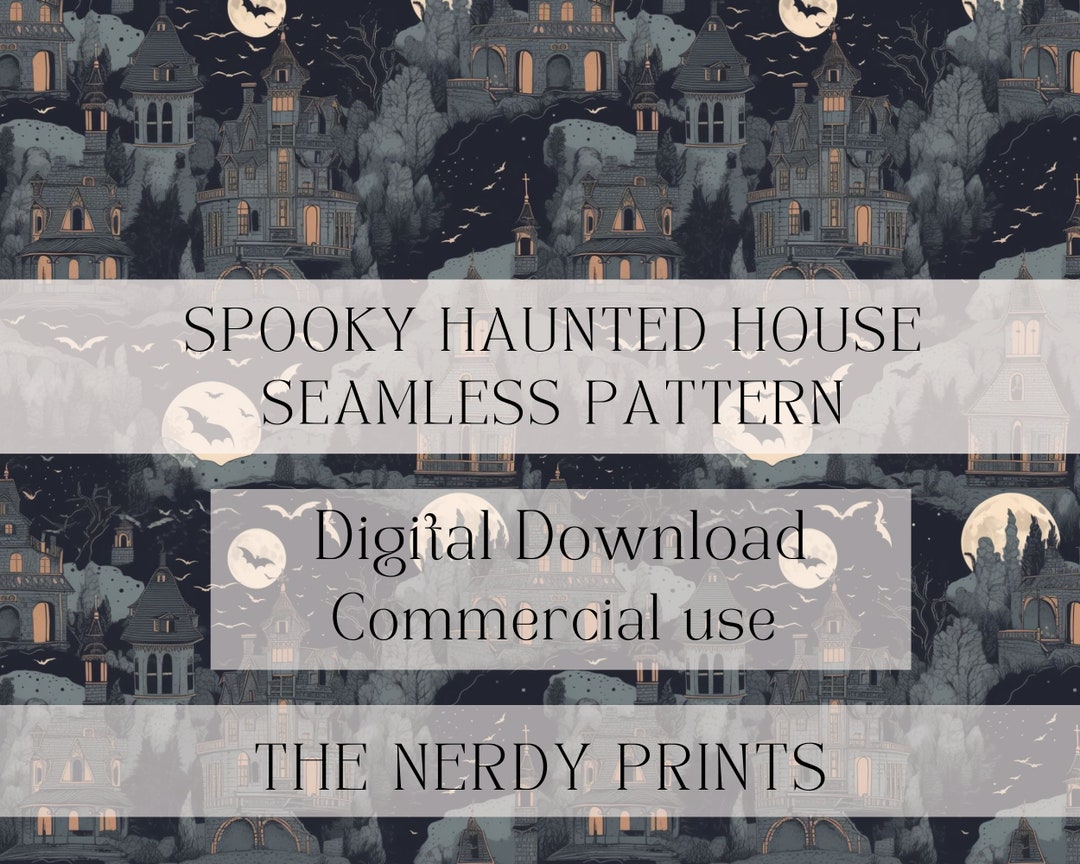 Spooky Haunted House Seamless Pattern: Halloween Craft 12in X 12in, D4 ...