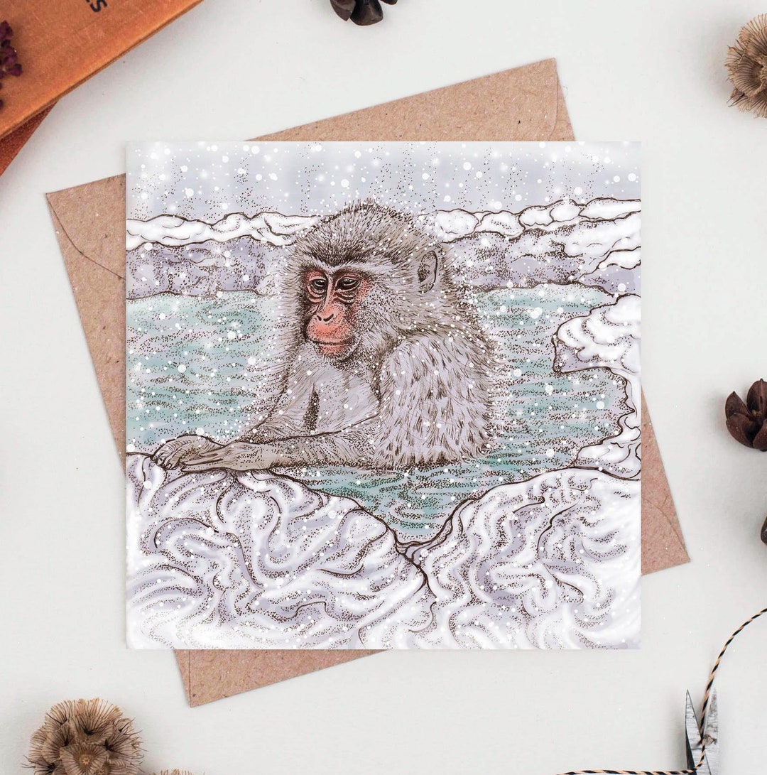 Snow Monkey Christmas Card - Etsy