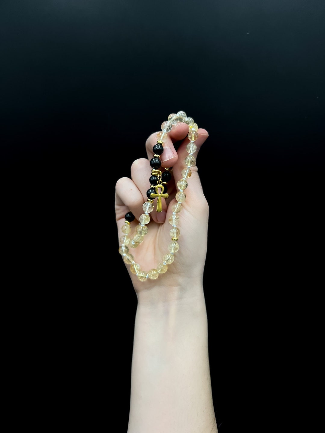 Crystal Mala Beads. Half Mala Set. Citrine. Nuummite. Handmade Jewelry. Crystal Necklace. Solar ...