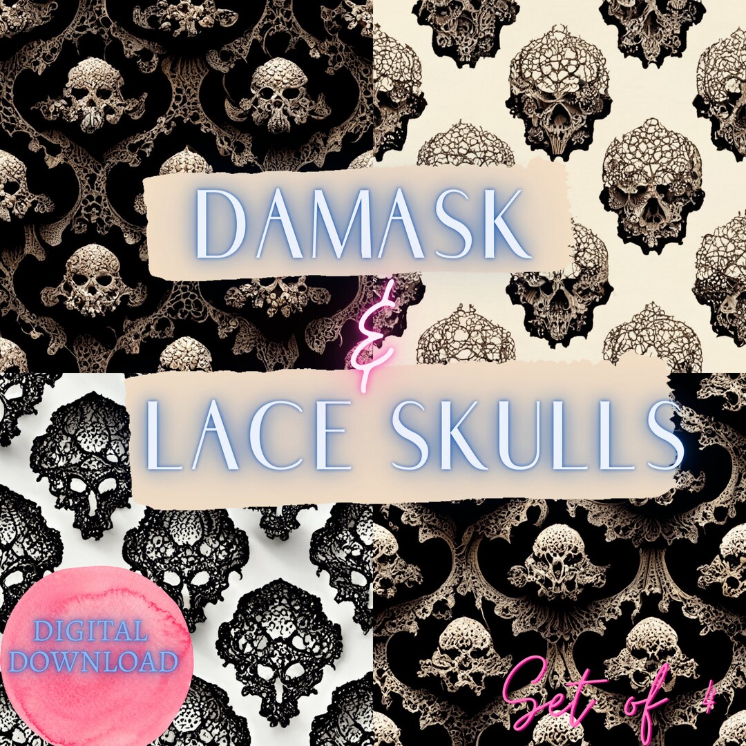 Damask and Lace Skulls Seamless Pattern, Halloween Digital Download ...