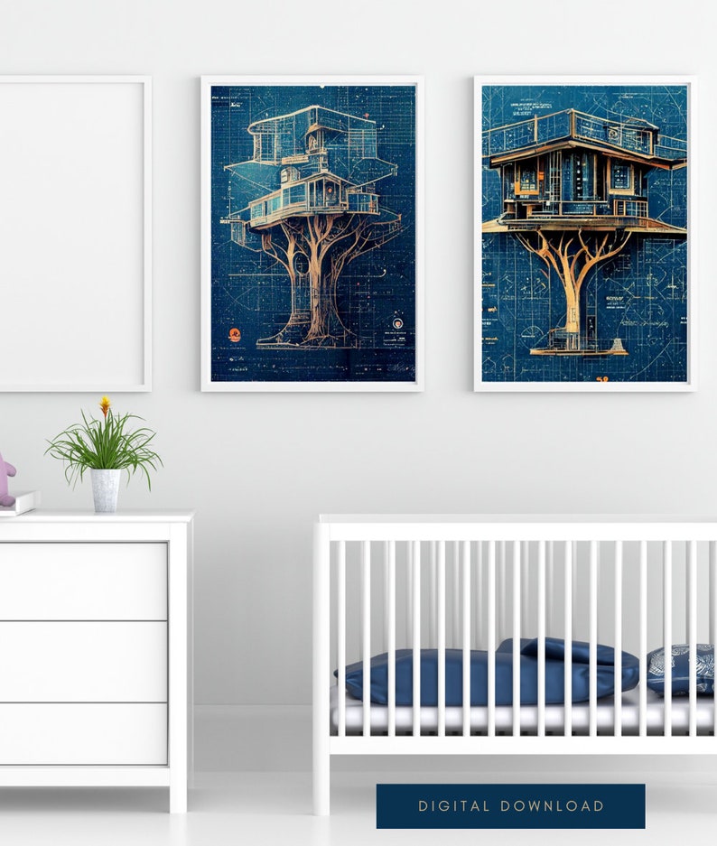 Treehouse Plans Art Printable, Digital Download Artwork, Tree House Art ...