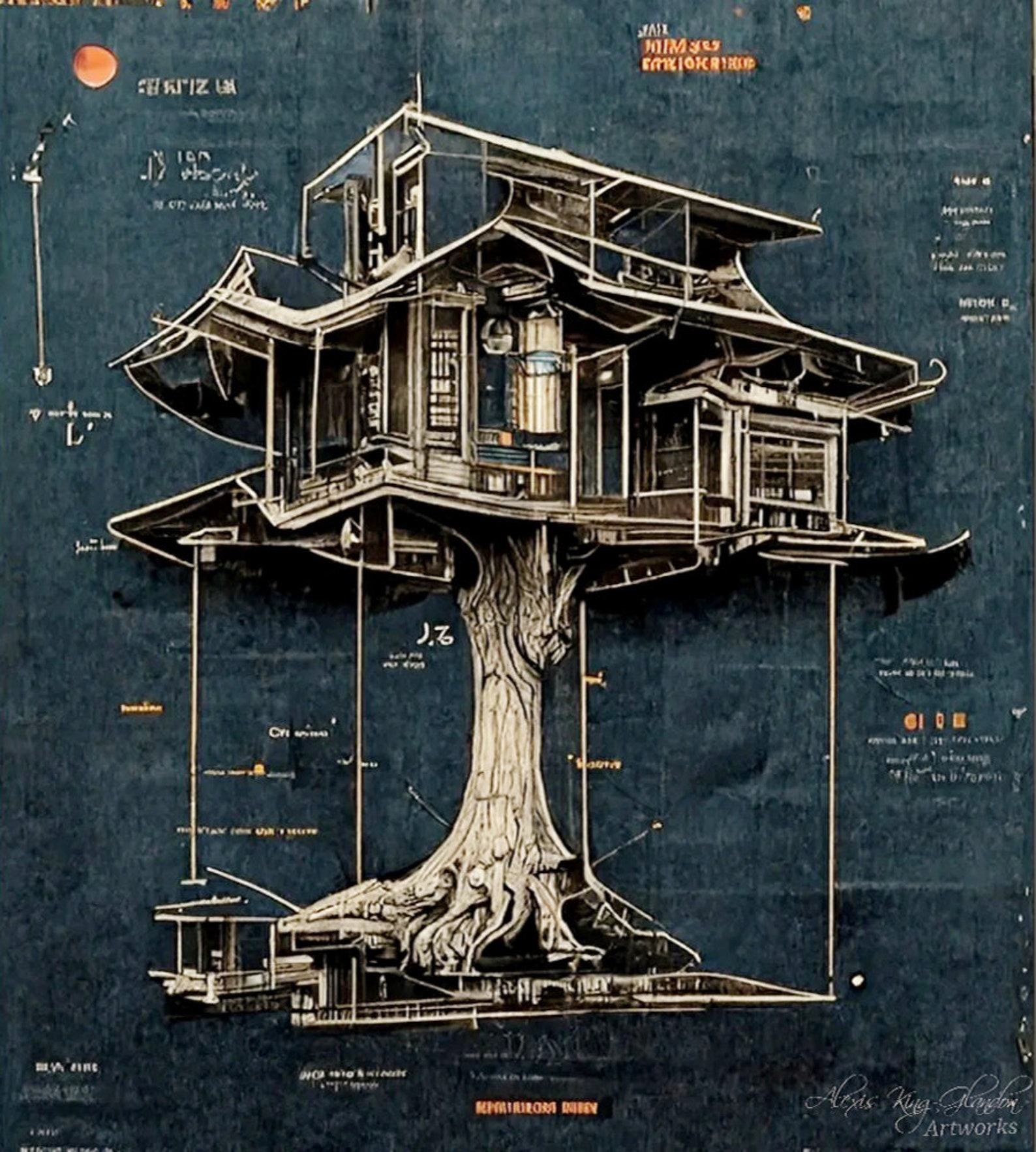 Treehouse Plans Art Printable, Digital Download Artwork, Tree House Art ...