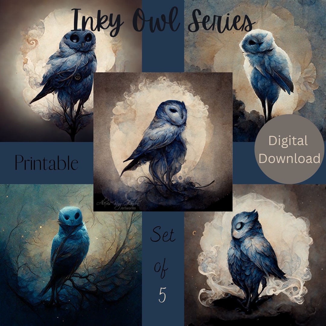 Inky Owl Series Digital Download Printable, Halloween Wall Decor, Spooky Owl Art, Autumn Theme ...