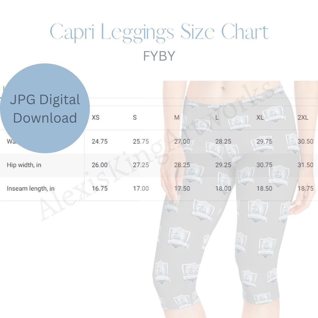 JPG Digital Download, Printify FYBY Women's Capri Leggings Size Chart ...