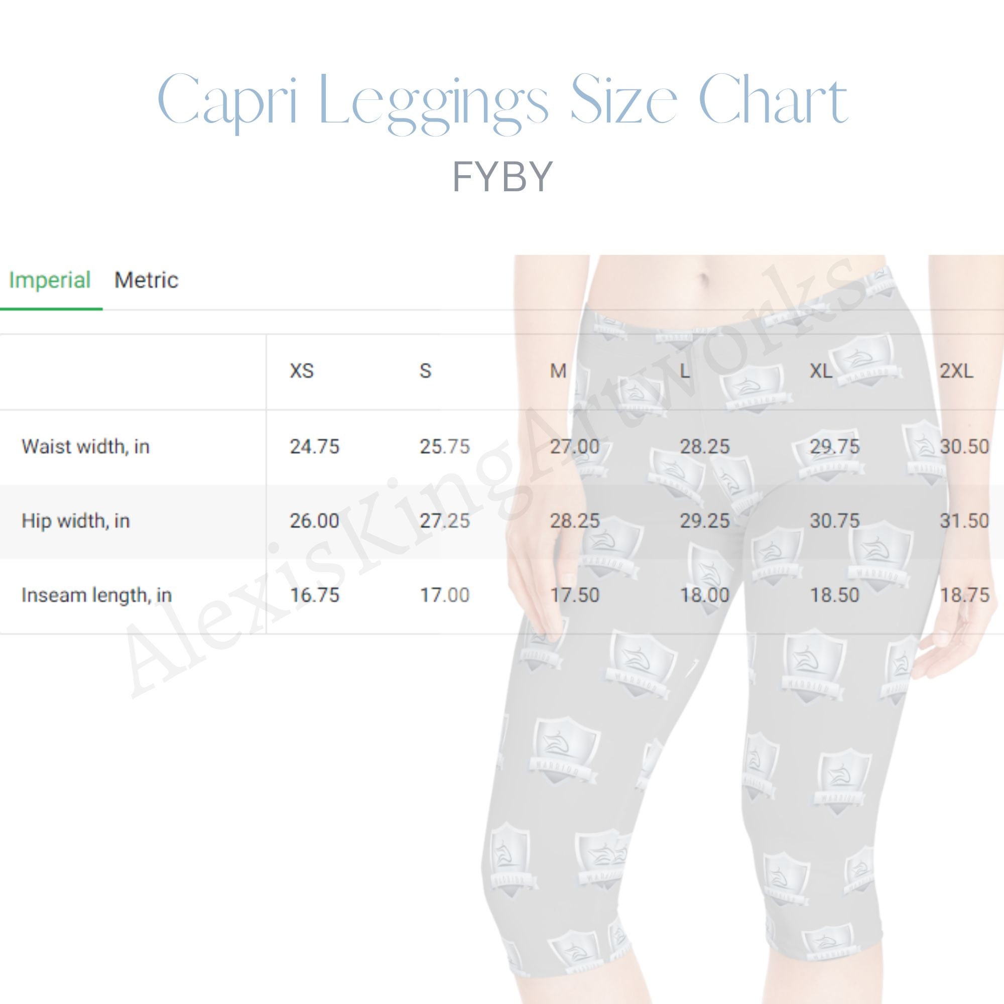 JPG Digital Download, Printify FYBY Women's Capri Leggings Size Chart ...
