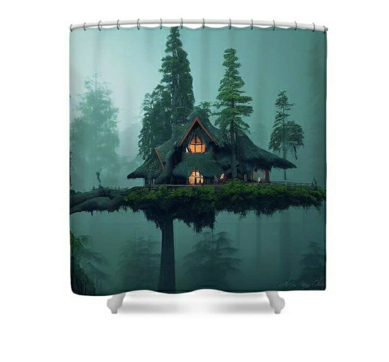 The Bali 2, Treehouse Art Fabric Shower Curtain, Pacific Northwest ...
