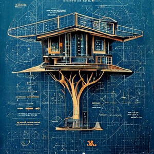 Treehouse Plans Art Printable, Digital Download Artwork, Tree House Art ...