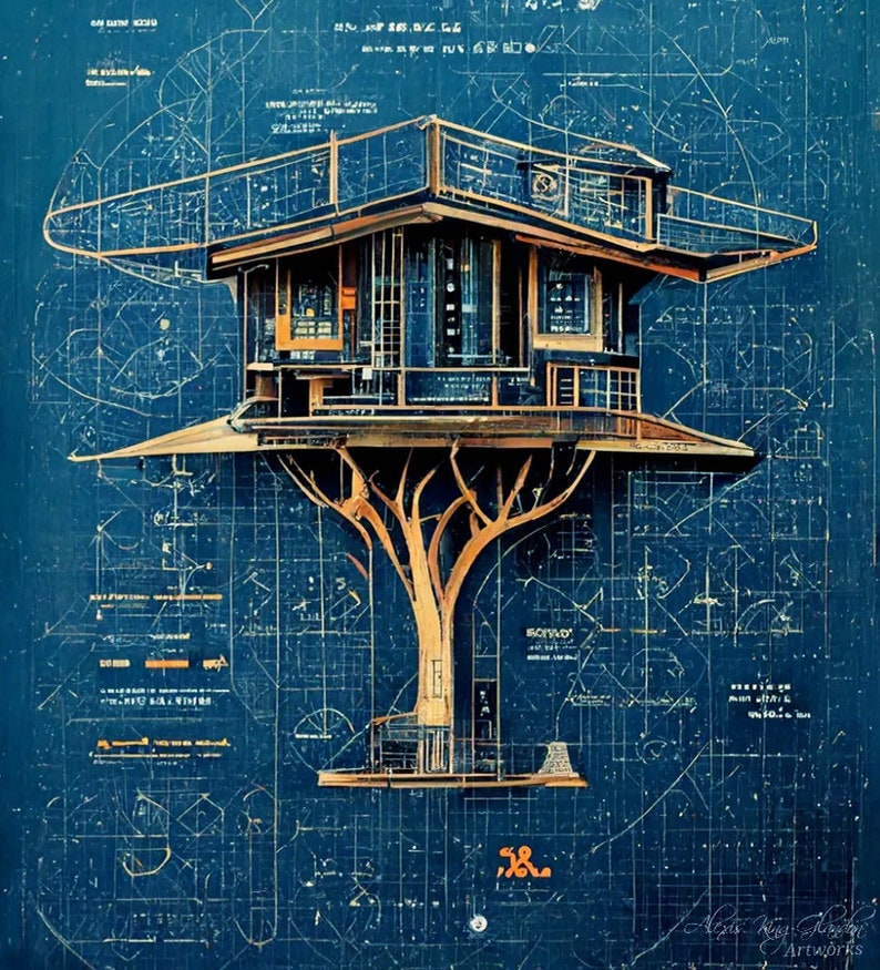 Treehouse Plans Art Printable, Digital Download Artwork, Tree House Art ...