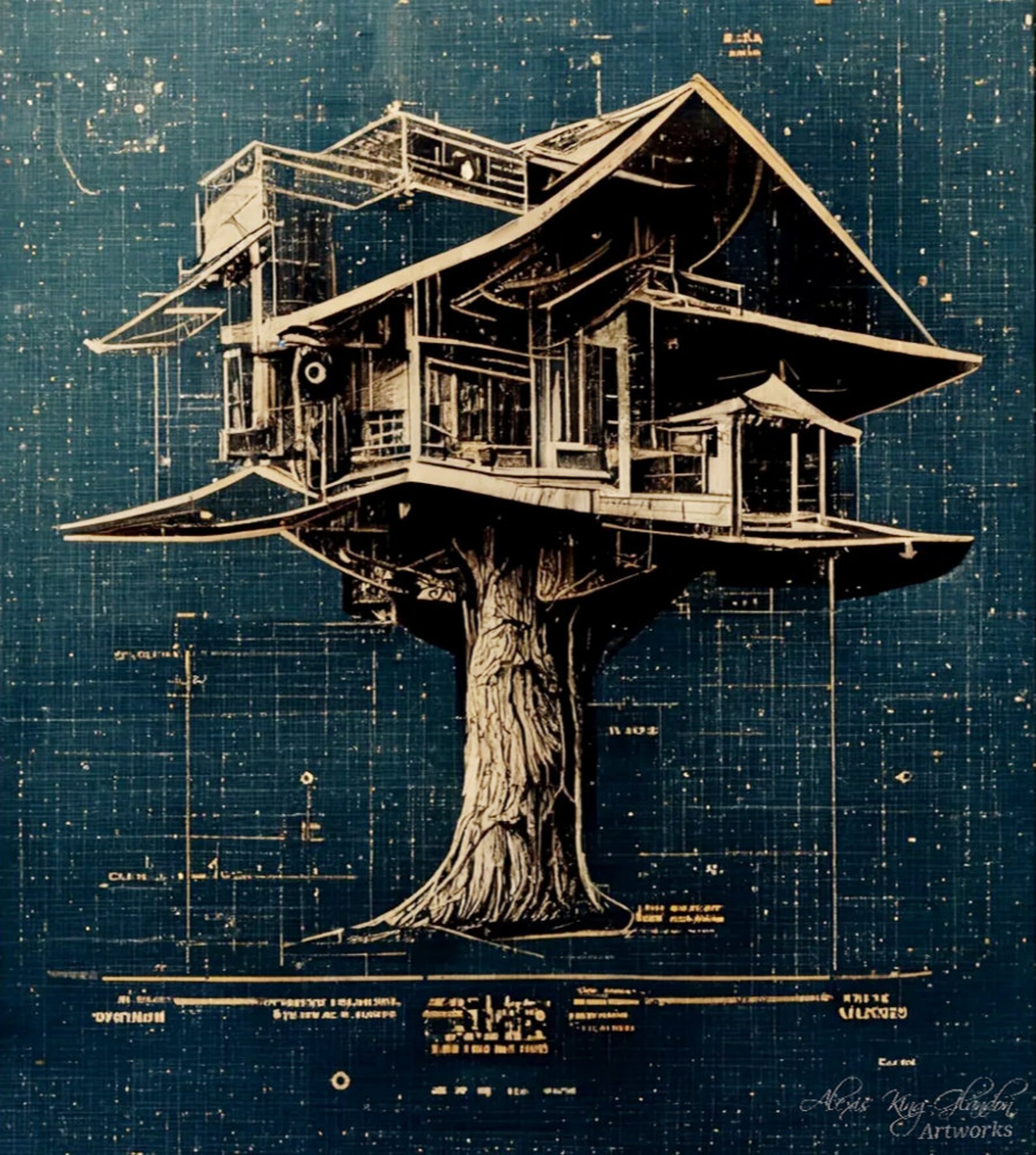 Treehouse Plans Art Printable, Digital Download Artwork, Tree House Art ...