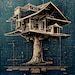 Treehouse Plans Art Printable, Digital Download Artwork, Tree House Art ...