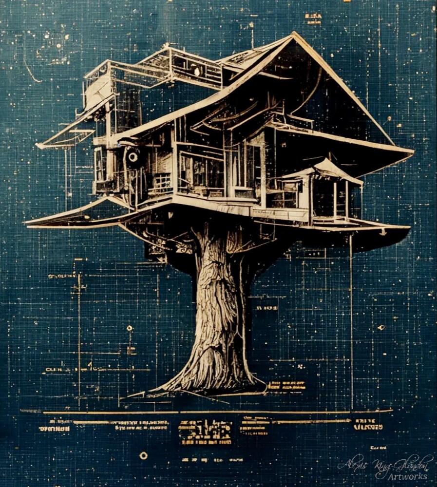 Treehouse Plans Art Printable, Digital Download Artwork, Tree House Art ...