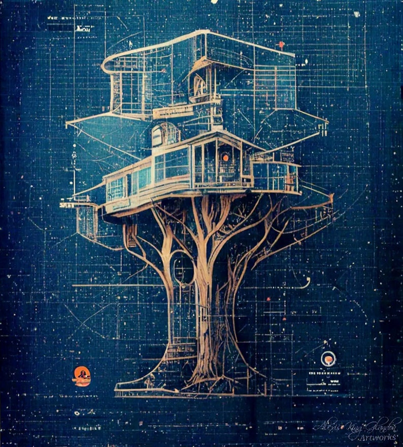 Treehouse Plans Art Printable, Digital Download Artwork, Tree House Art ...