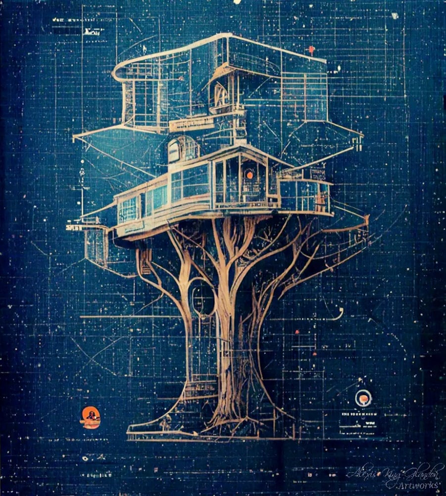 Treehouse Plans Art Printable, Digital Download Artwork, Tree House Art ...
