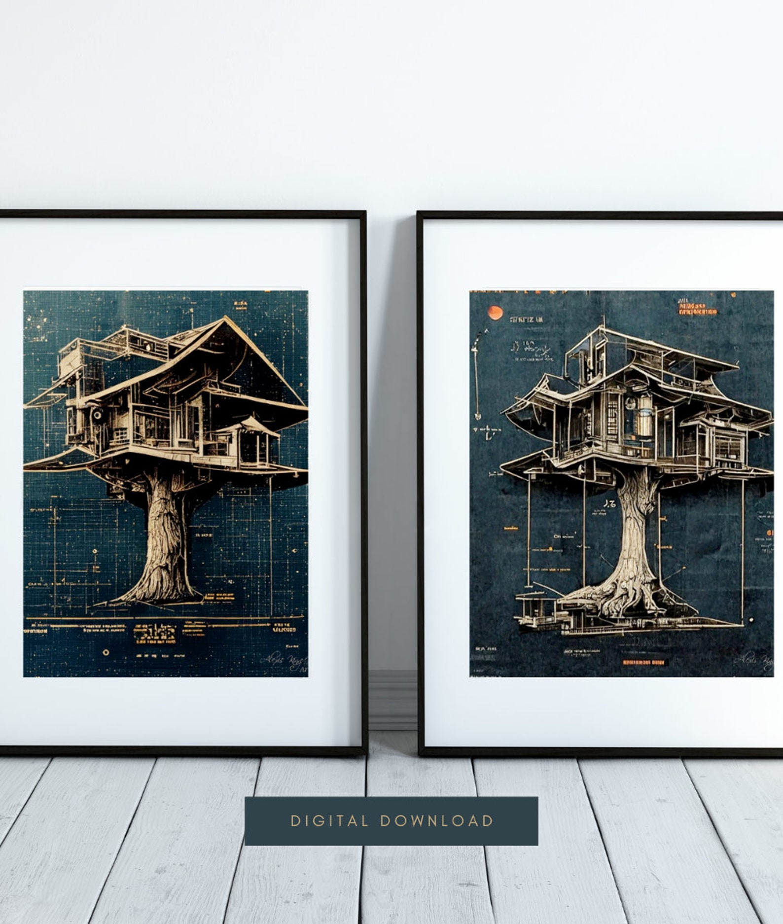 Treehouse Plans Art Printable, Digital Download Artwork, Tree House Art ...