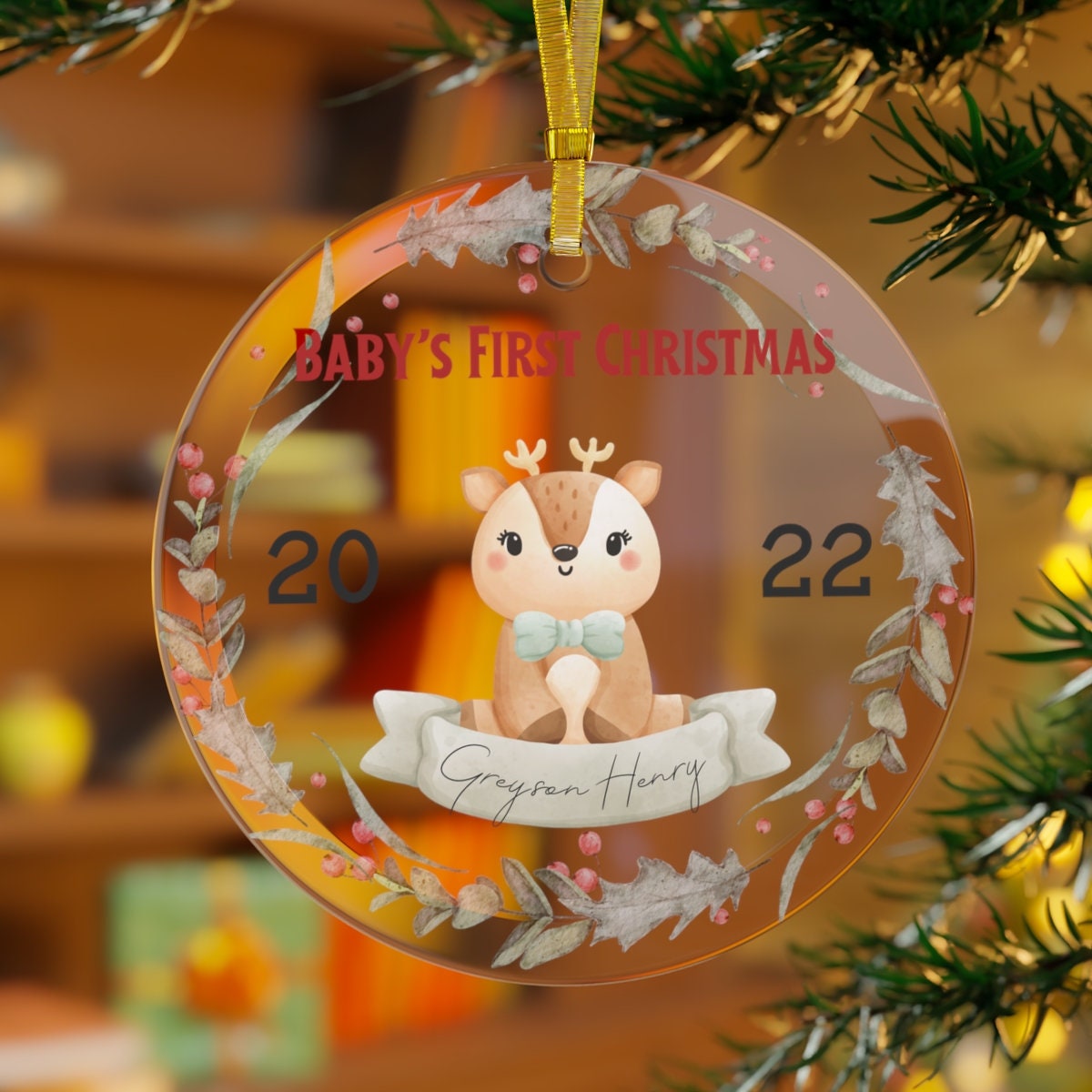 PERSONALIZED Baby's First Christmas Glass Ornament 1, Custom Name/color ...