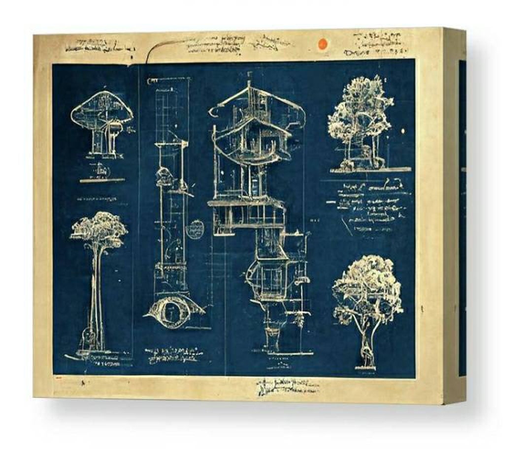 Treehouse Schematics Giclee Canvas Print, Blueprint Plans Wall Art ...