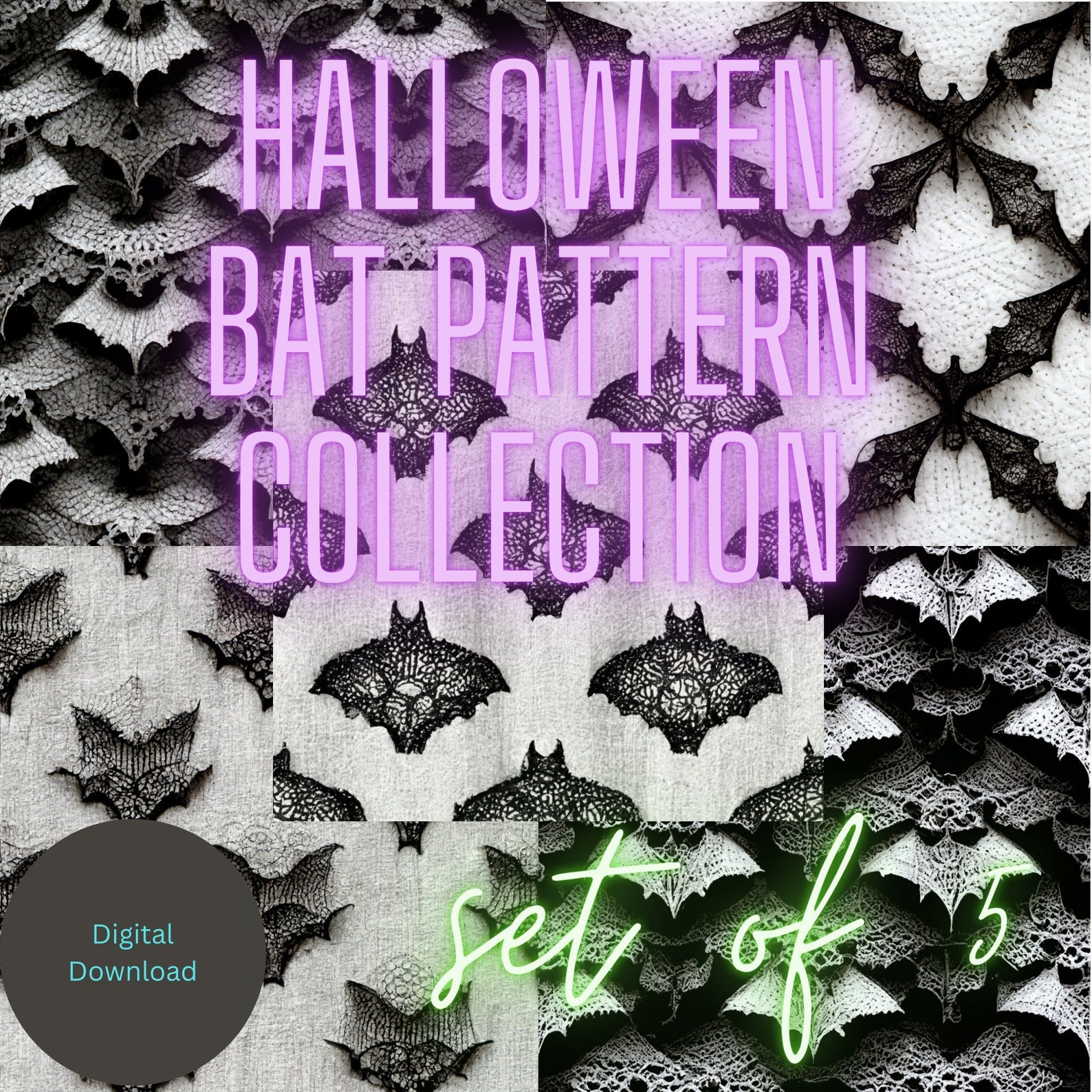 Halloween Bat Pattern Collection, Repeatable Pattern Download, Seamless ...