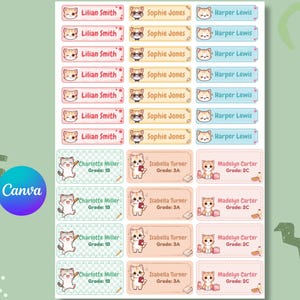 Personalized Cute Chibi Cat Name Labels, Custom Kitten School Tags ...