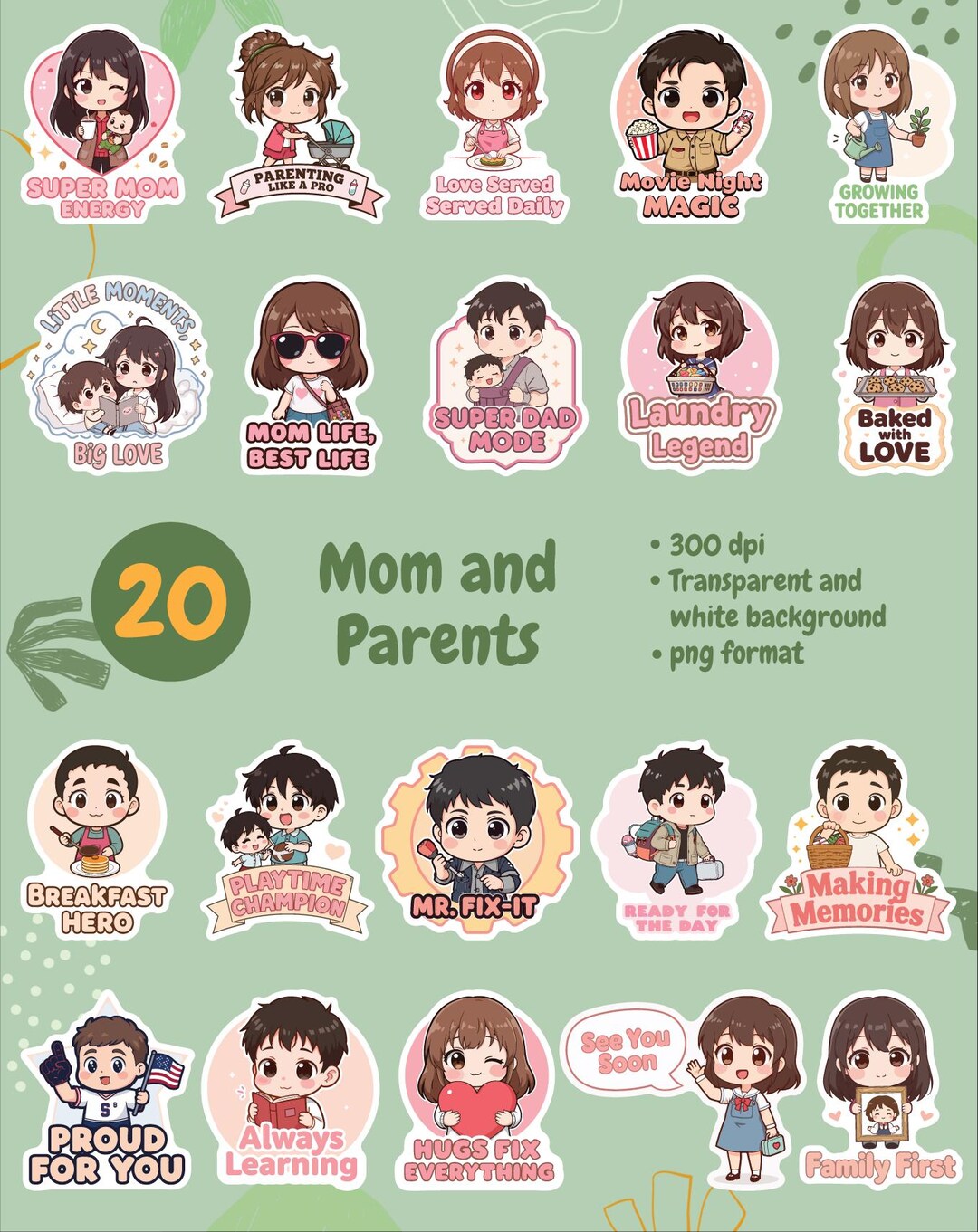 Kawaii Chibi Mom & Parent Stickers: Pastel Inspirational Quotes - Etsy