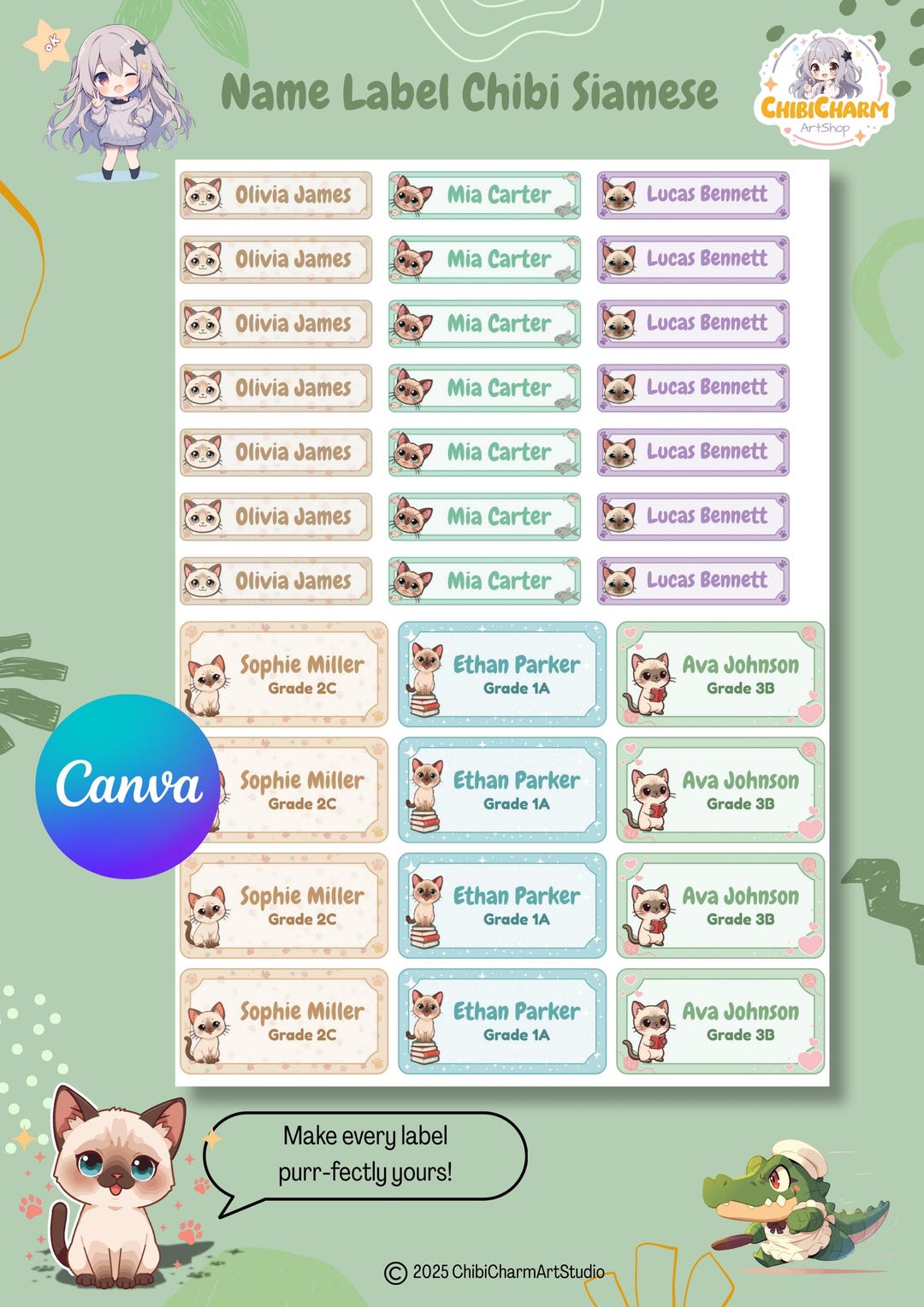 Personalized Cute Siamese Cat Name Labels for Pets, Custom Cat Tag ...
