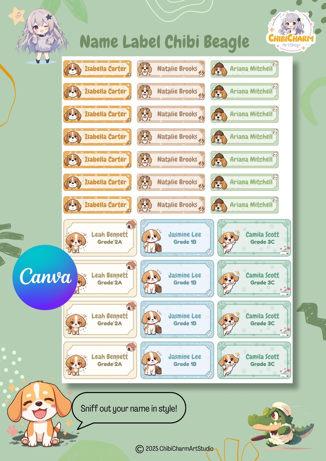Personalized Cute Beagle Name Labels for Kids, Custom Dog Tag Stickers ...