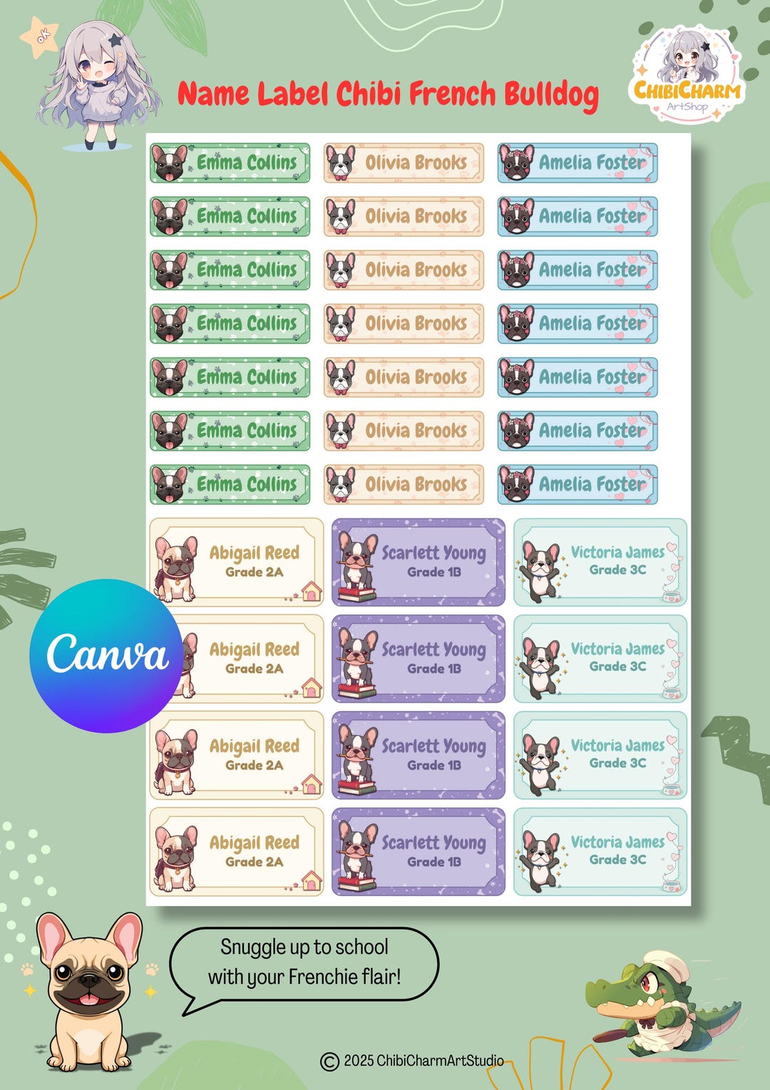 Personalized French Bulldog Name Labels: Custom Kids' School Stickers ...