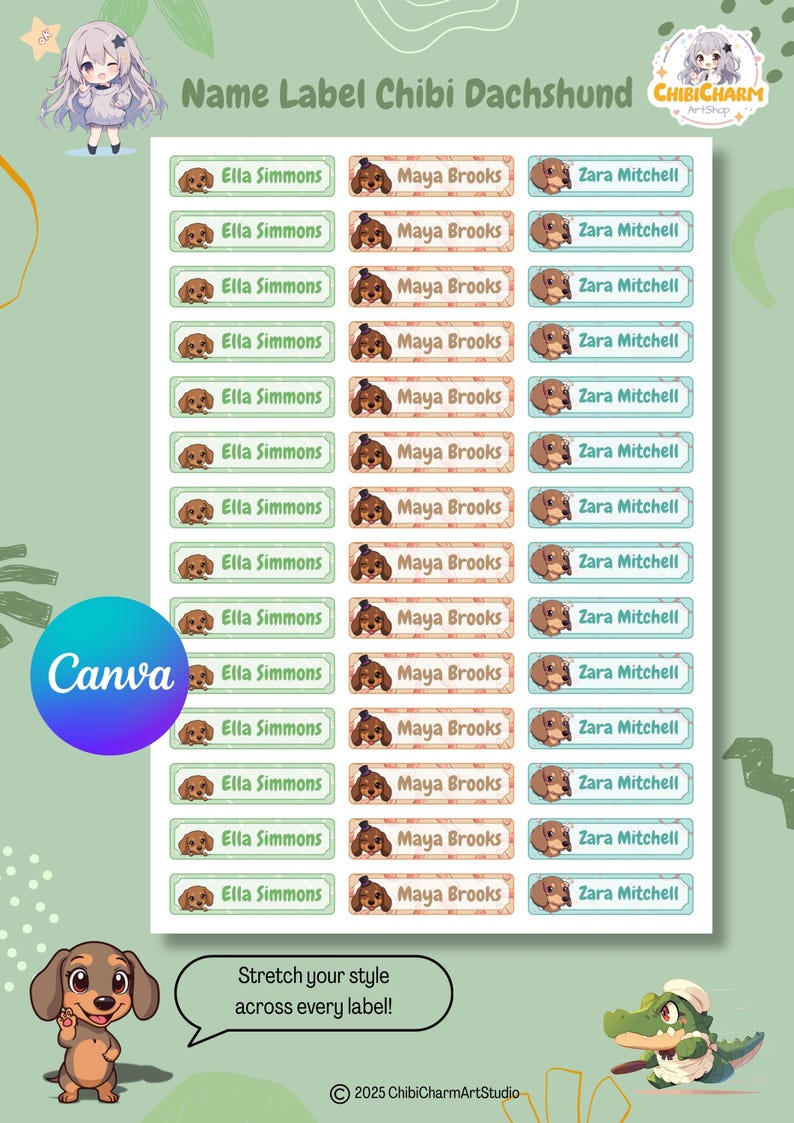 Personalized Cute Dachshund Name Labels for Kids, Custom Dog Tag ...