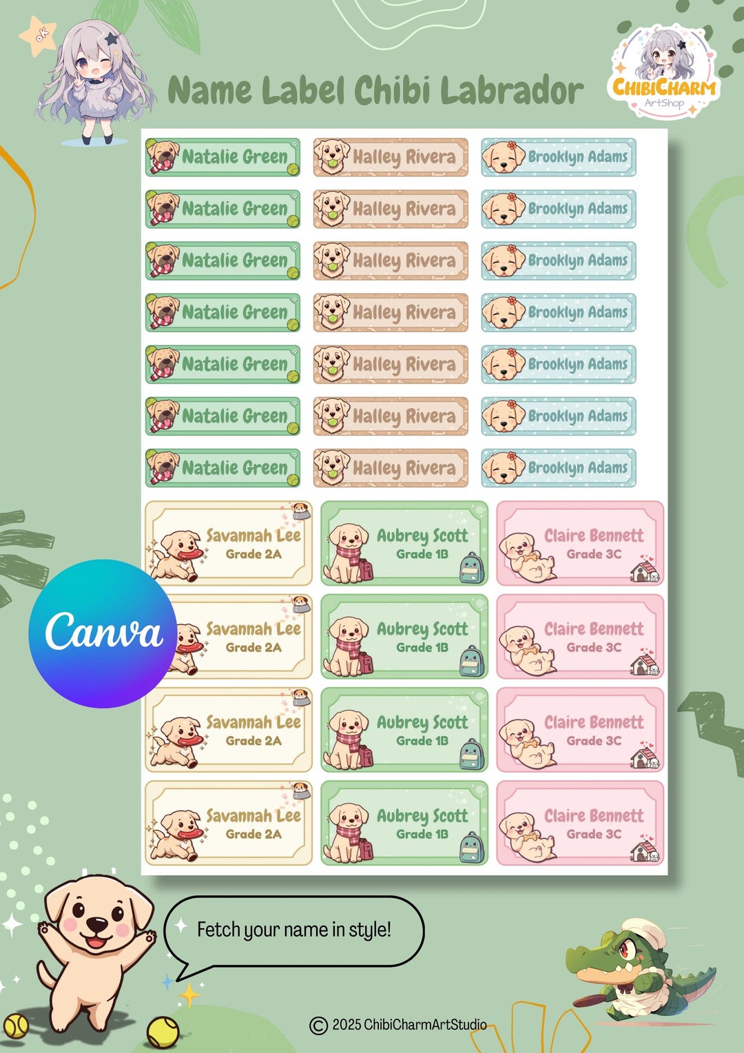 Labrador Name Labels for Kids School, Personalized Label, Kids Sticker ...