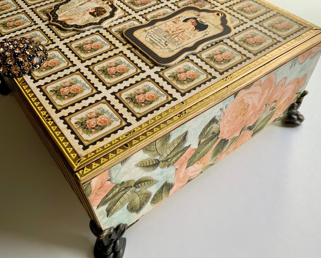 Vintage Romantic Decorated Cigar Box, Jewelry Box, Keepsake Memory Box ...