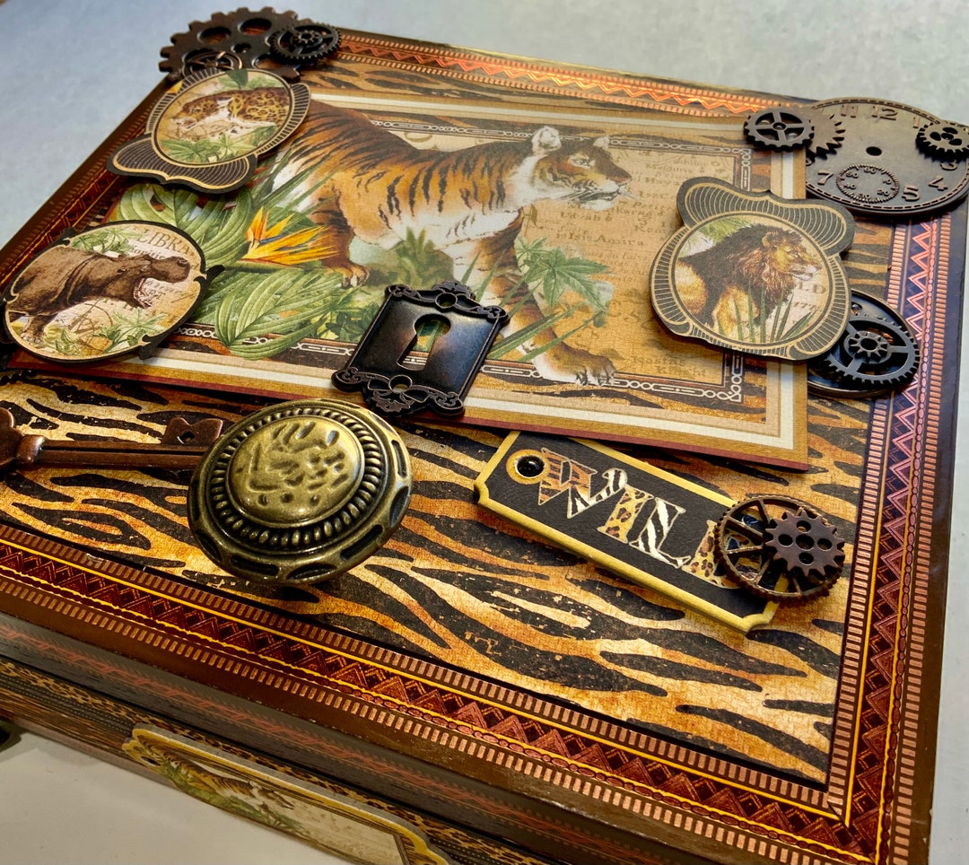 Safari Decorated Cigar Box, Decorative Box, Repurposed Wooden Cigar Box ...