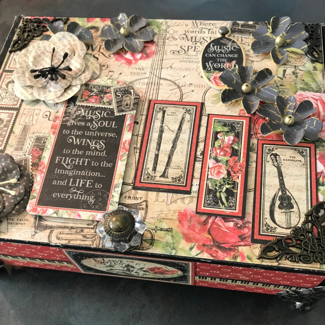 Love Notes Decorated Cigar Box, Aesthetic Mixed Media Art Box, Musical ...