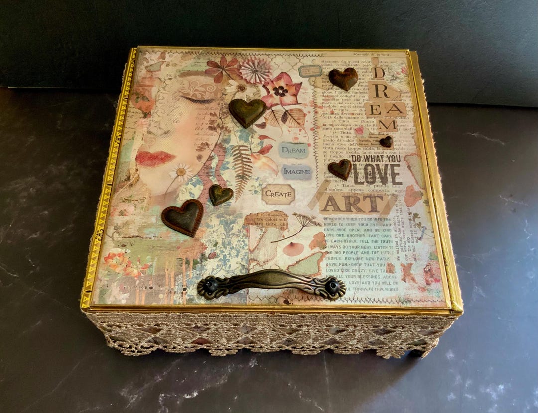 Dreams Decorated Cigar Box, Jewelry Box, Repurposed Cigar Box, Hand ...