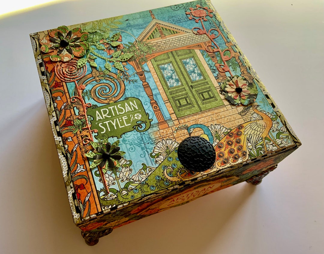 Artisan Style Decorated Wooden Cigar Box-mid Century Decorarchitectural ...