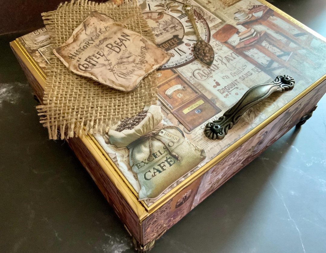 Vintage Coffee Decorated Cigar Box, Wooden Storage Box for Kcups, Gift ...