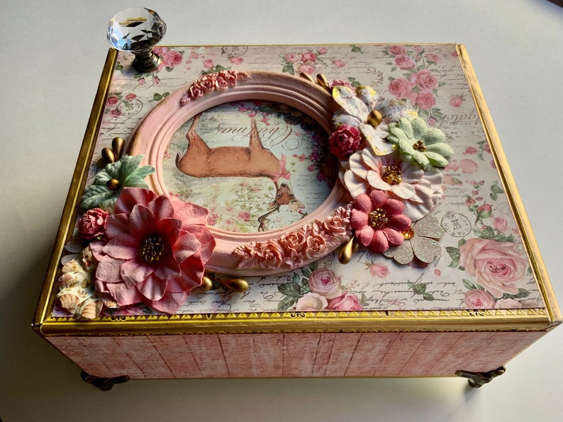 Pink Christmas Decorated Cigar Box — Christmas Keepsake — Handmade for ...