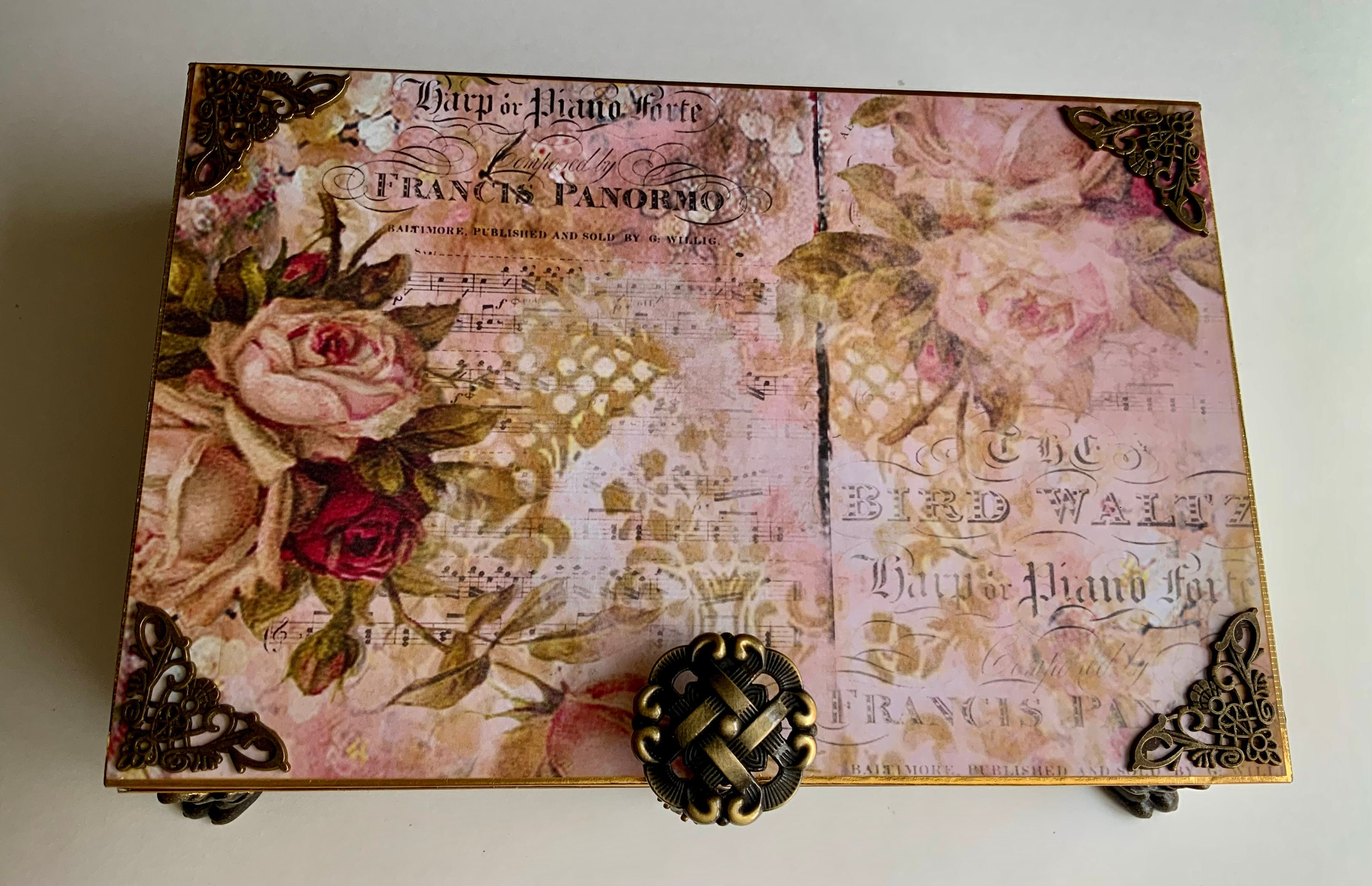 Pink Roses Decorated Cigar Box, Floral Art Box, Music and Roses Jewelry ...