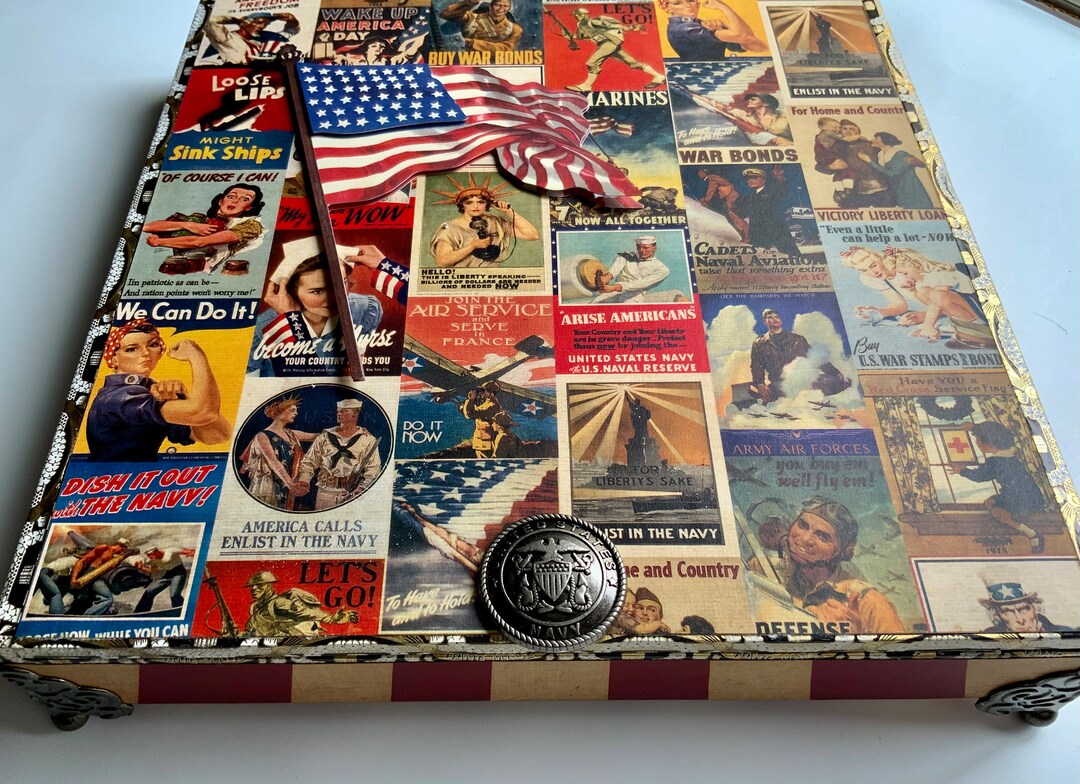 American Flag Keepsake Box, Patriotic Cigar Box, Mixed Media Decorated ...
