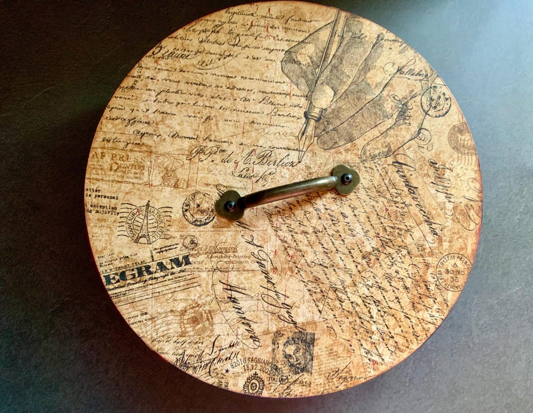 Decorated Lg Round Cigar Box, Pen Pencil Storage, Fountain Pen Box ...