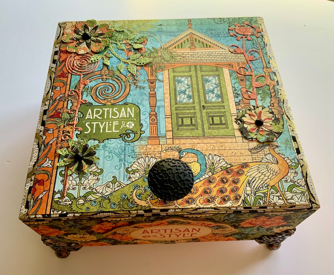 Artisan Style Decorated Cigar Box – Peacock Theme, Graphic 45 Collage ...