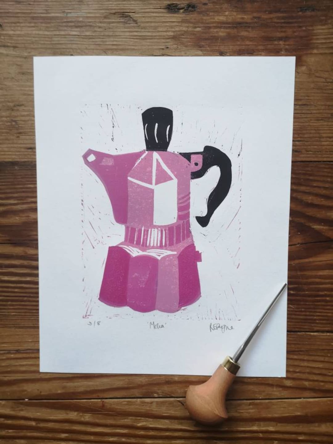 Moka Pot Coffee Lino Print Moka Pot Wall Art Moka Pot Art Coffee Pot ...