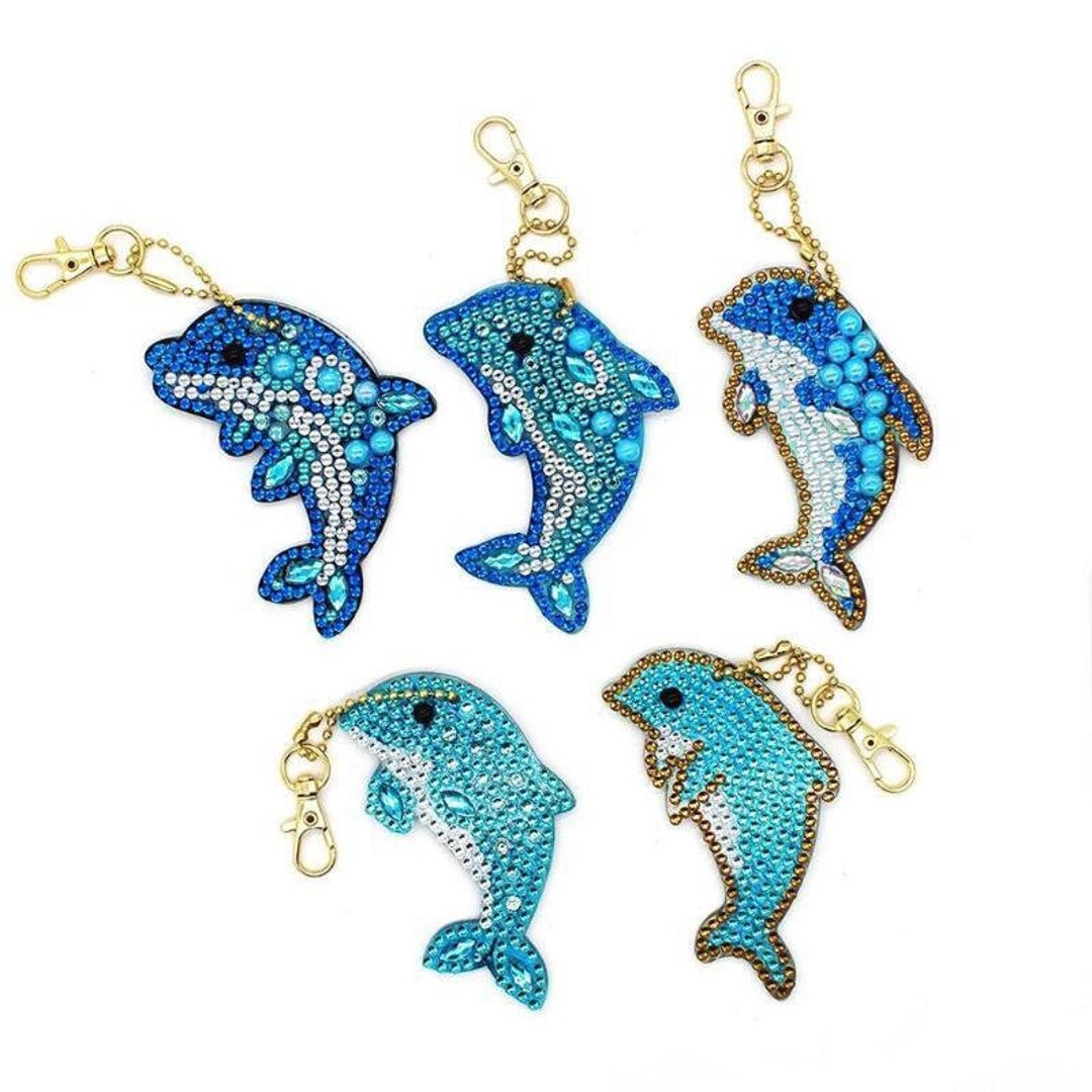 5pcs DIY Blue Dolphin Pattern Key Chains With Blingbling Crystal ...