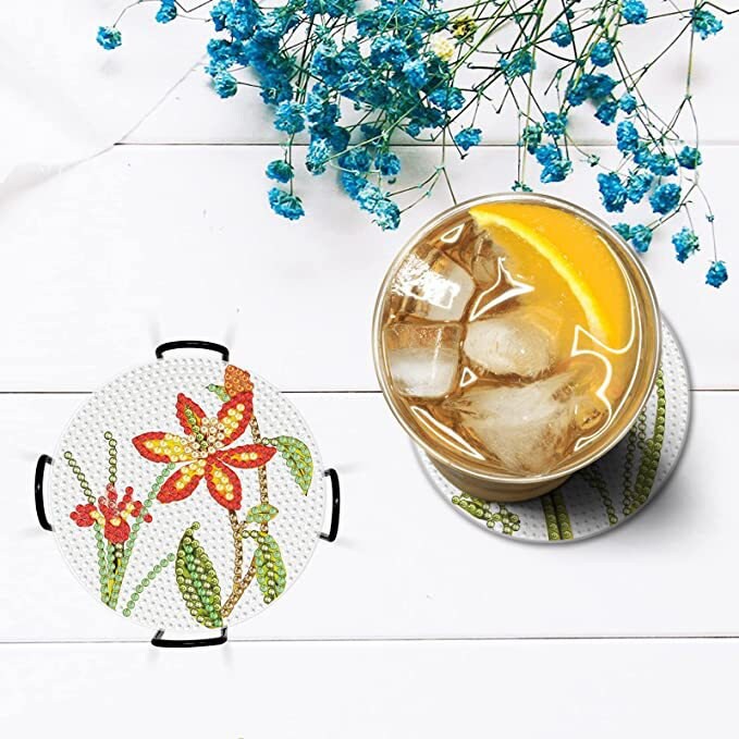 9 Pcs Floral Patterns Diamond Painting Coasters With Holder for ...