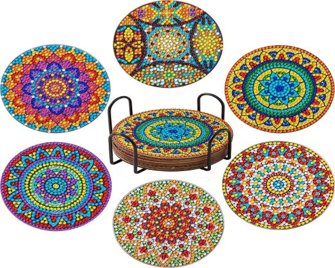 6 Pcs Mandala Pattern Diamond Painting DIY Coasters With - Etsy