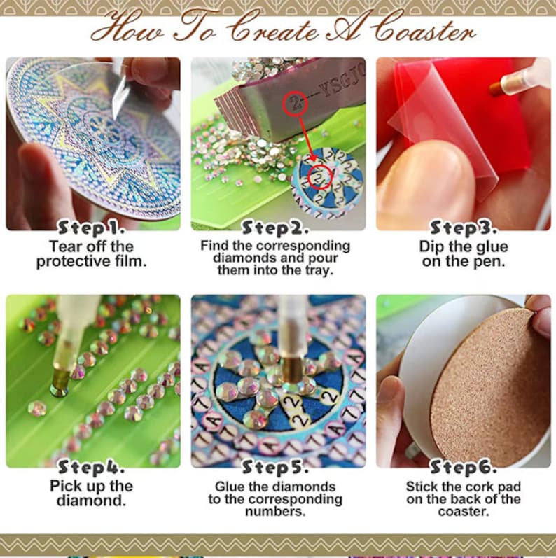6 PCS Best Wishes Words Diamond Painting Round 5D Gem Drilling DIY ...