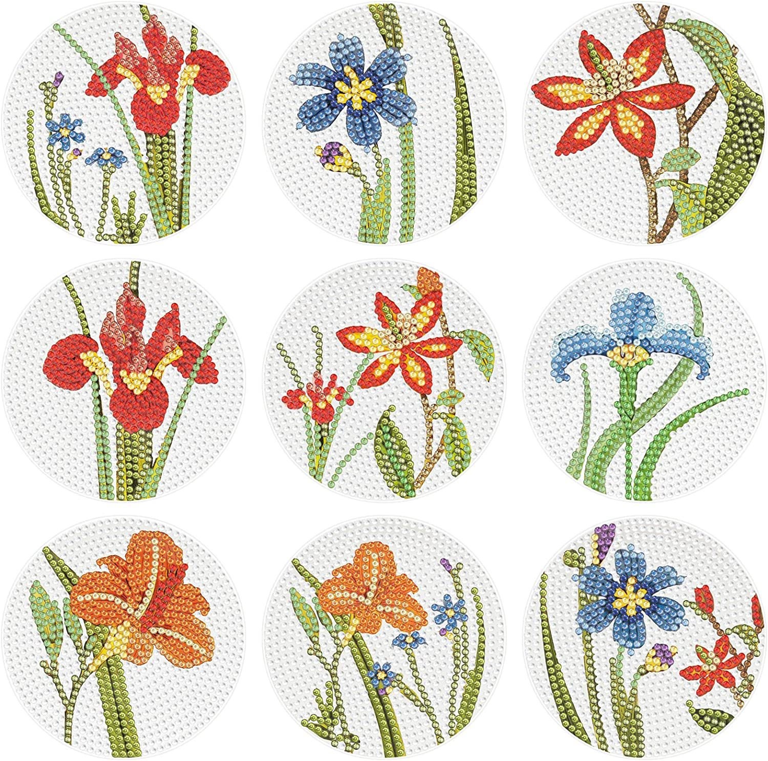 9 Pcs Floral Patterns Diamond Painting Coasters With Holder for ...