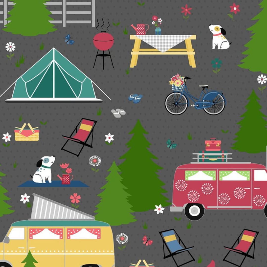 Adventure Time Grey Scenic Camping by Wilmington Prints, 100% Cotton ...