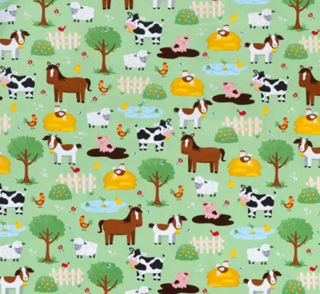 Farm Animals, 100% Cotton Fabric by the Yard, Quilting, Apparel Fabric ...