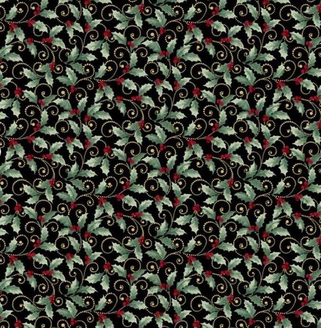 27 End of Bolt Holly Scroll Black by Benartex, A Festive Medley,100% ...