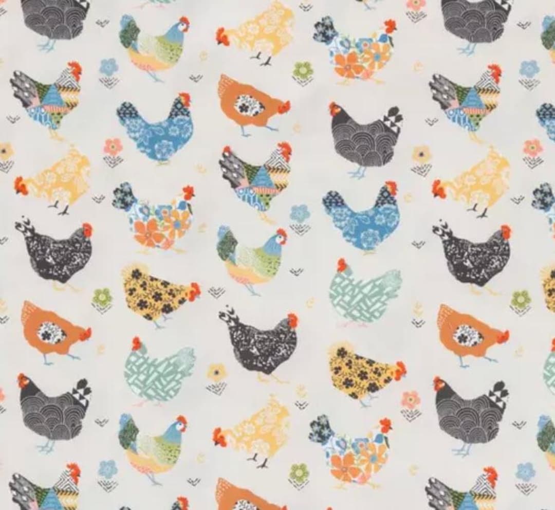 Patterned Chickens, 100% Cotton Fabric by the Yard, Quilting Fabric ...