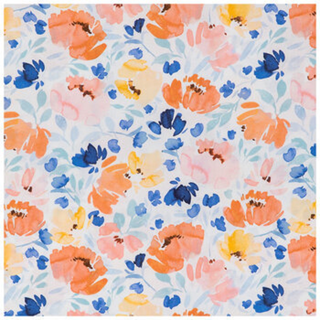 Coral Navy Floral, 100% Cotton Fabric by the Yard, Quilt Fabric,apparel ...